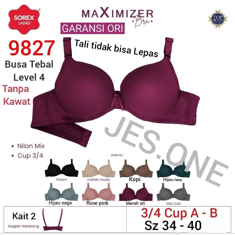 Jual SOREX 9827 Bra BH Push Up Maximizer Busa Tebal Tanpa Kawat Cup 3/4 ...
