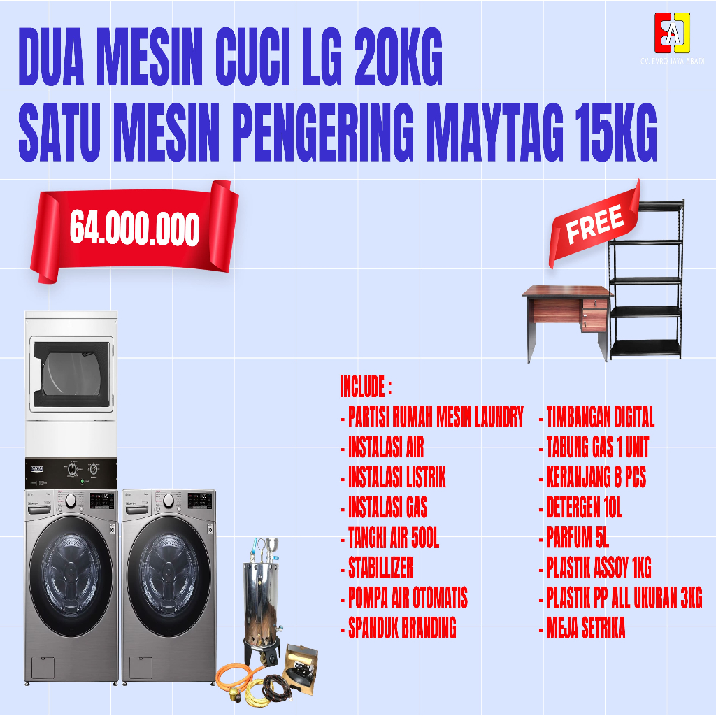 Jual Paket Usaha Laundry 2 Unit Mesin Cuci LG 20 KG & 1 Unit Dryer ...
