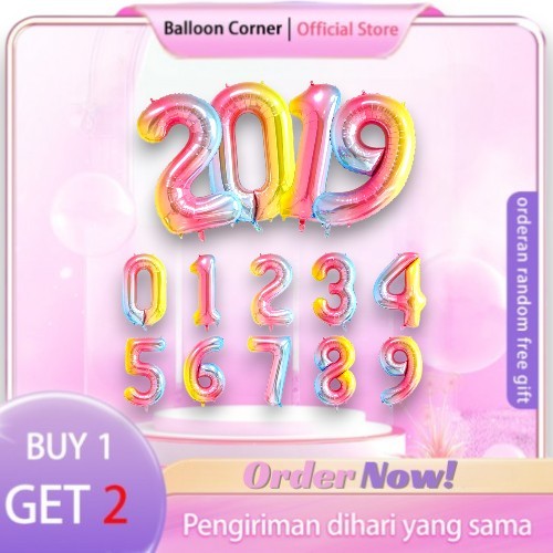Jual Balon Foil Angka Ukuran Besar 80 cm Warna Rainbow Balon Angka Jumbo Large 32 inch | Shopee ...