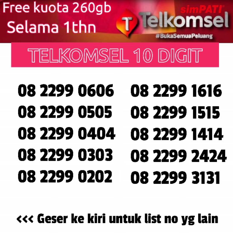 Jual NOMOR CANTIK TELKOMSEL 10 DIGIT PRABAYAR SIMPATI 10 DIGIT | Shopee Indonesia