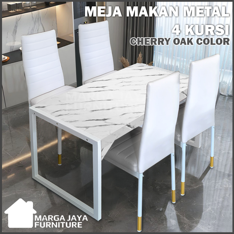 Jual Meja Makan SET 4 Kursi Dining Table Minimalis Modern Marmer Steel ...