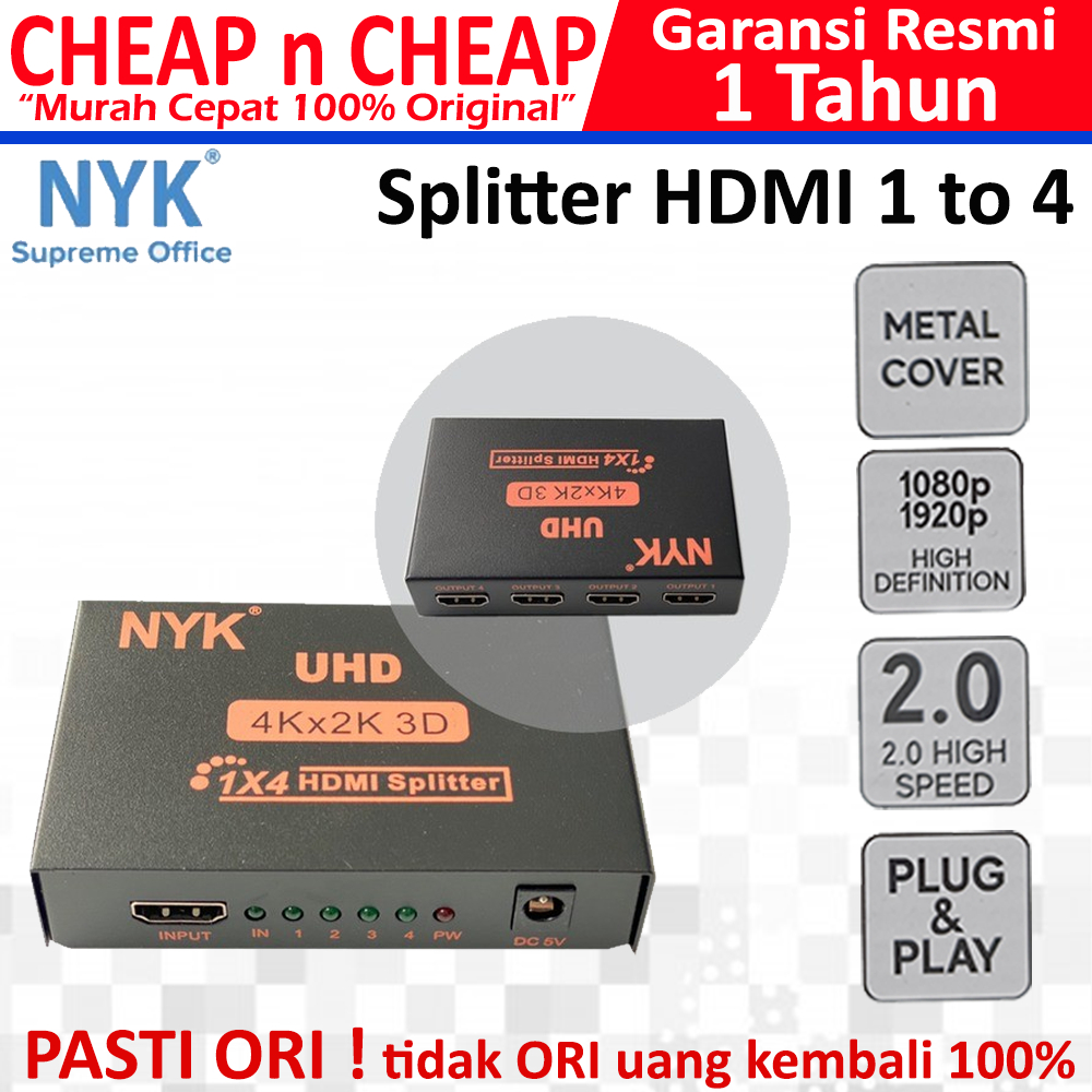 Jual HDMI NYK Splitter 4 Port 1 Support UHD 4K 2K 3D | Shopee Indonesia