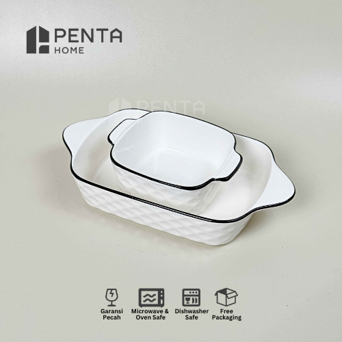 Jual PENTA HOME Mangkok Porcelain Embossed Double Ear 6/10 Inch Textured White & Diamond ...
