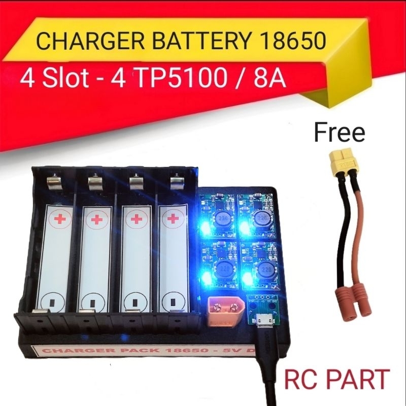 Jual Fast Charging Charger Lithium Baterai 18650 TP5100 max 8 Ampere | Shopee Indonesia