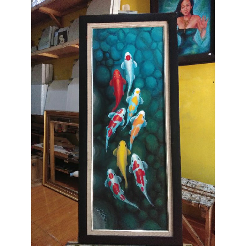 Jual Lukisan Ikan KOI Lukisan Tangan Manual Lukisan Interior Hiasan Dinding Rumah | Shopee Indonesia