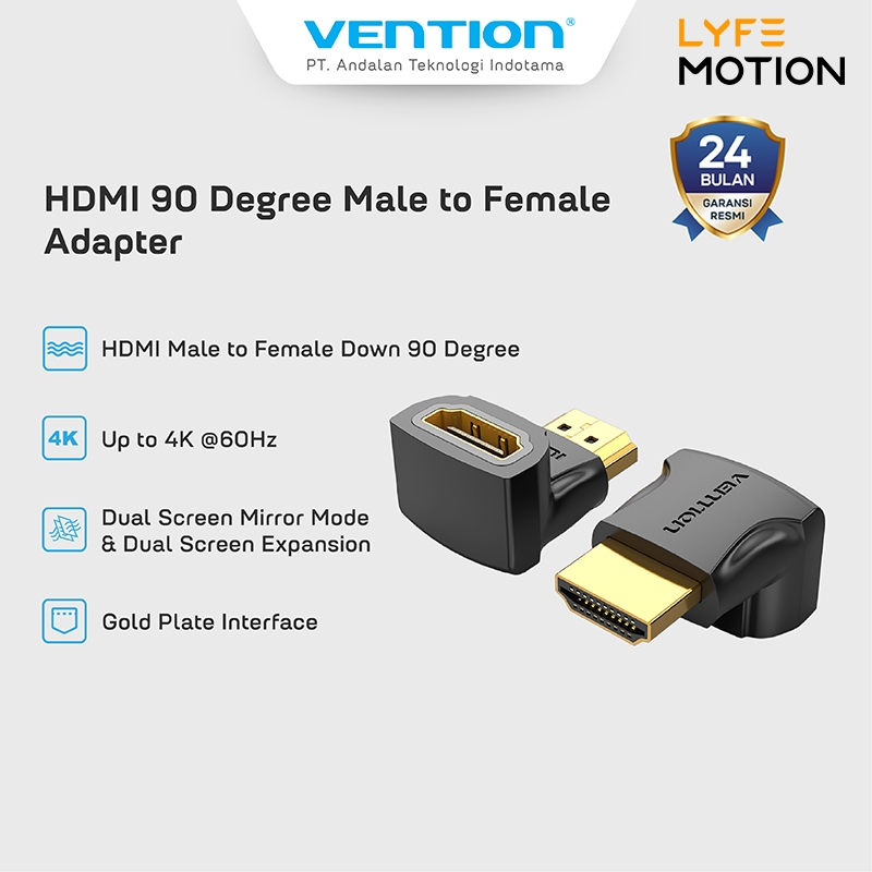 Jual Vention HDMI 90 Degree Male To Female Adapter - AIO | Shopee Indonesia