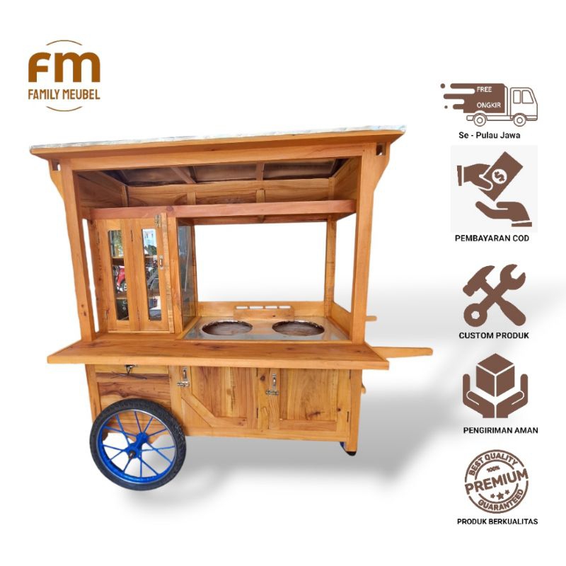Jual Gerobak Mieayam Bakso roda 3 / Rombong Bakso 2 tungku, Gerobak ...