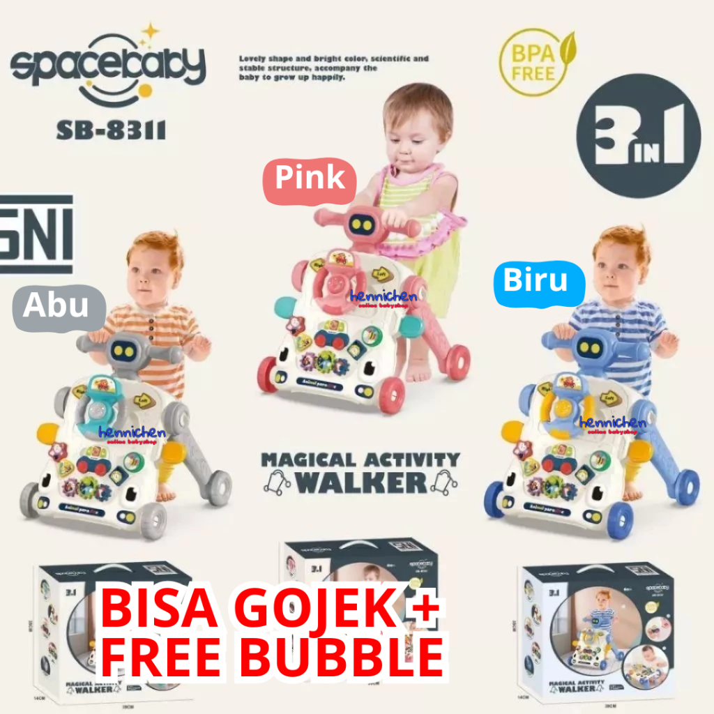 Jual FREE BUBBLE WRAP Baby Push Walker - Spacebaby Activity Walker 3 In ...