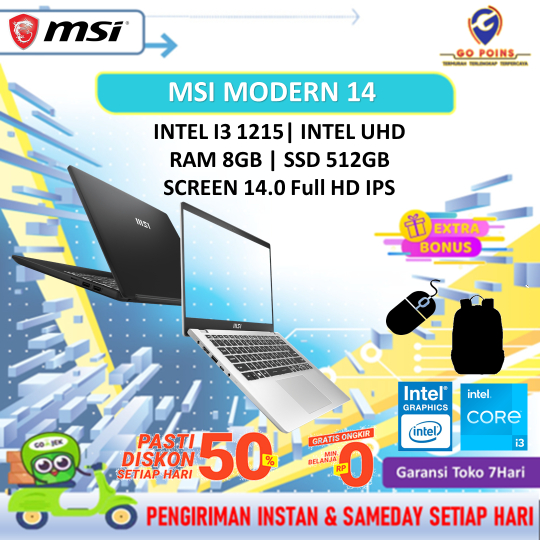 Jual MSI MODERN 14 C12MO INTEL I3 1215 RAM 8GB SSD 512GB Full HD IPS ...