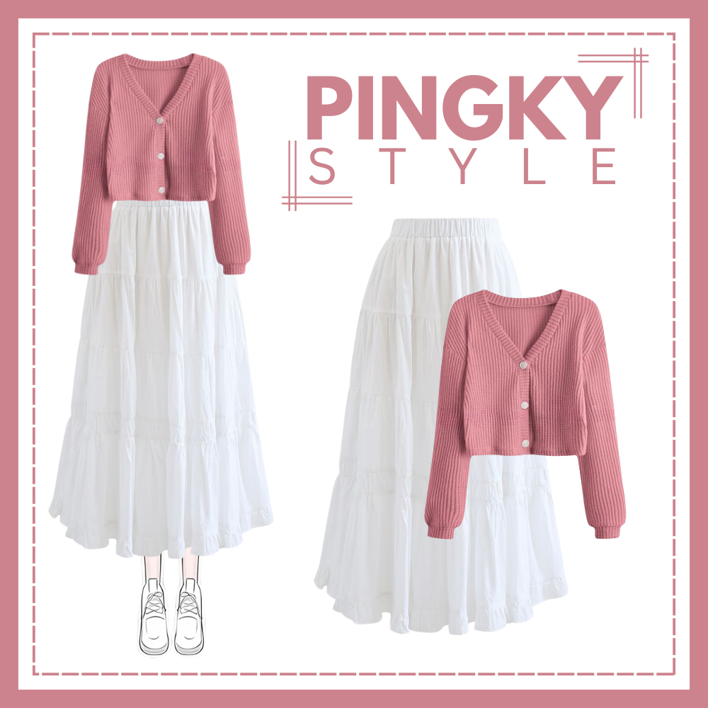 Jual Outfit Wanita TERMURAH | OOTD 2in1 Korean Outfit | Cardigan Pink ...