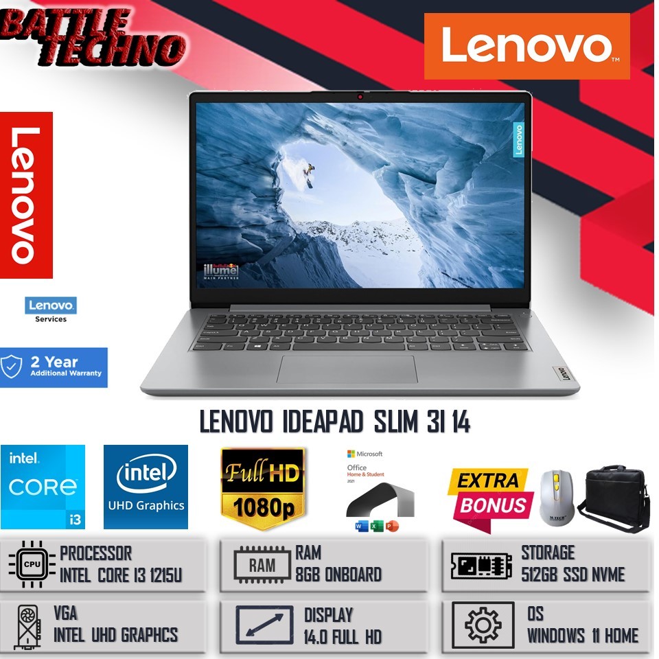 Jual LAPTOP MURAH LENOVO IDEAPAD SLIM 3I 14 INTEL CORE I3 1215U RAM 16GB SSD 256GB SSD 14,0 FHD ...