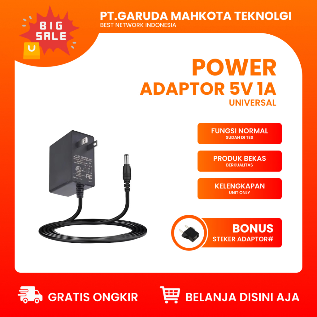 Jual Power Adaptor 5V 1A Untuk Router Modem Kamera CCCTV Universal ...