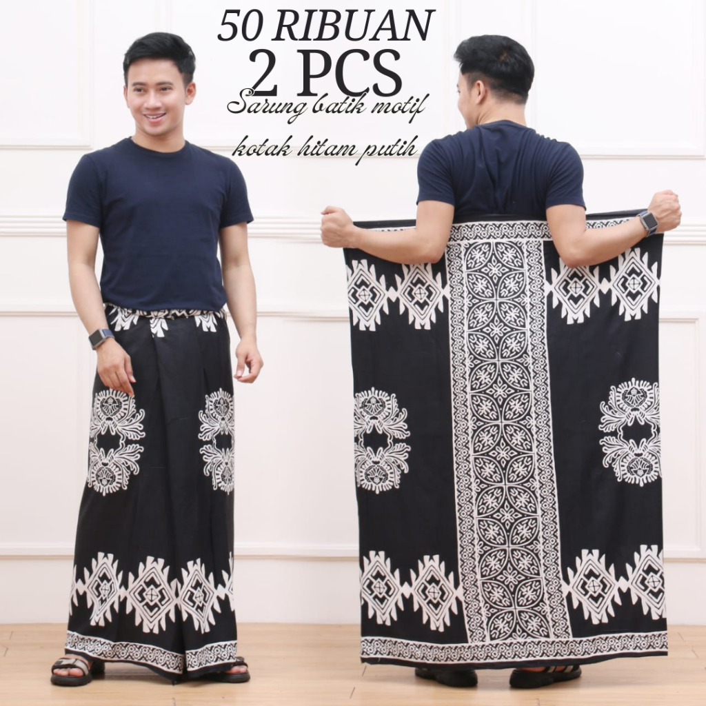 Jual sarung batik halus santri motif kotak hitam putih remaja - batik ...