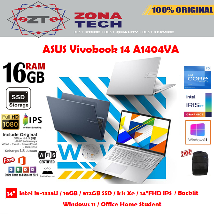 Jual ASUS Vivobook 14 A1404VA i5-1335U 8GB/16GB SSD 512GB SSD 14"FHD ...