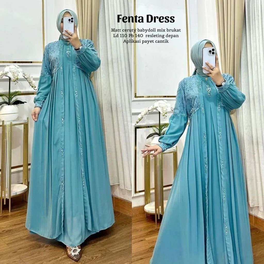 Jual Fenta Dress Gamis Ceruty Babydoll Full puring Mix Brukat Aksen ...
