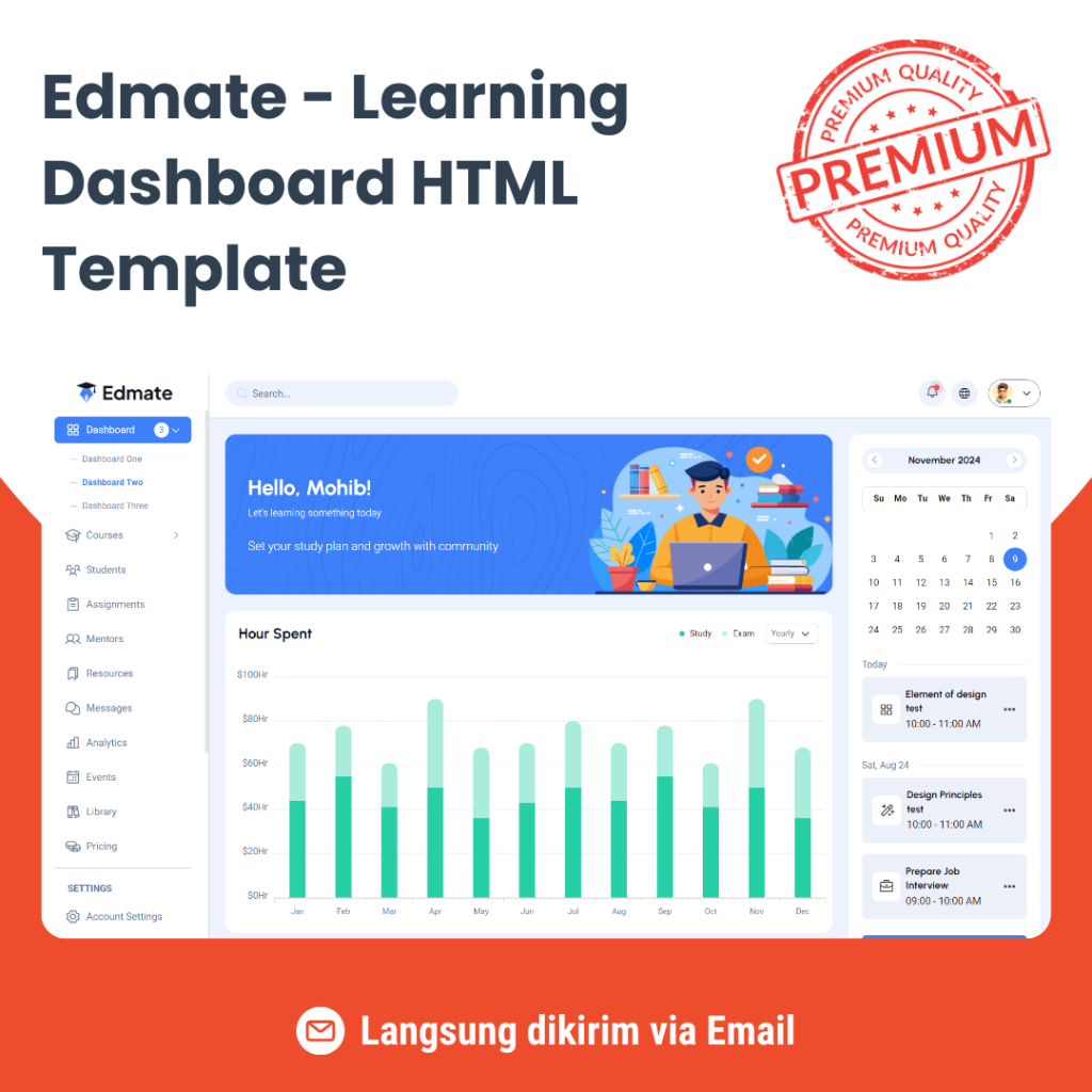Jual Template Admin Premium - Edmate - Learning Dashboard HTML Template | Shopee Indonesia