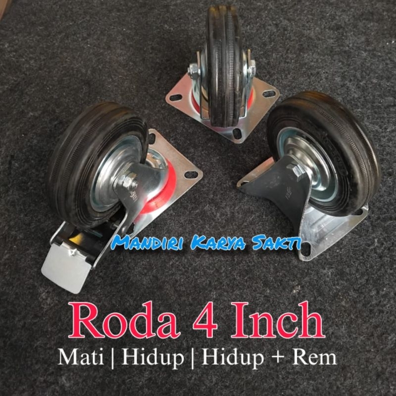 Jual Roda Trolley Hitam 4" Hidup+Rem | Hidup | Mati | Roda Caster Karet ...
