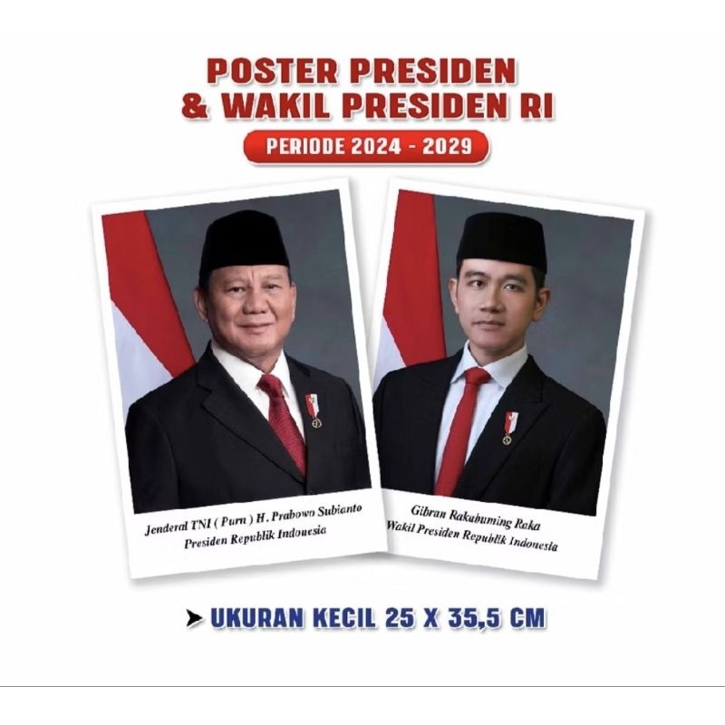 Jual Foto Poster Presiden Wakil Presiden Indonesia 2024-2029 Prabowo Gibran Ukuran 25cm x 35,5cm ...