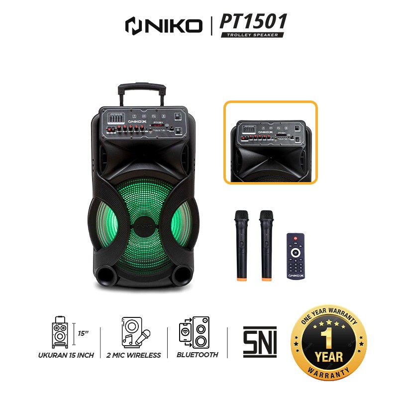 Jual Niko Trolley Speaker Bluetooth 15 inch PT 1501 Free Mic Wireless ...