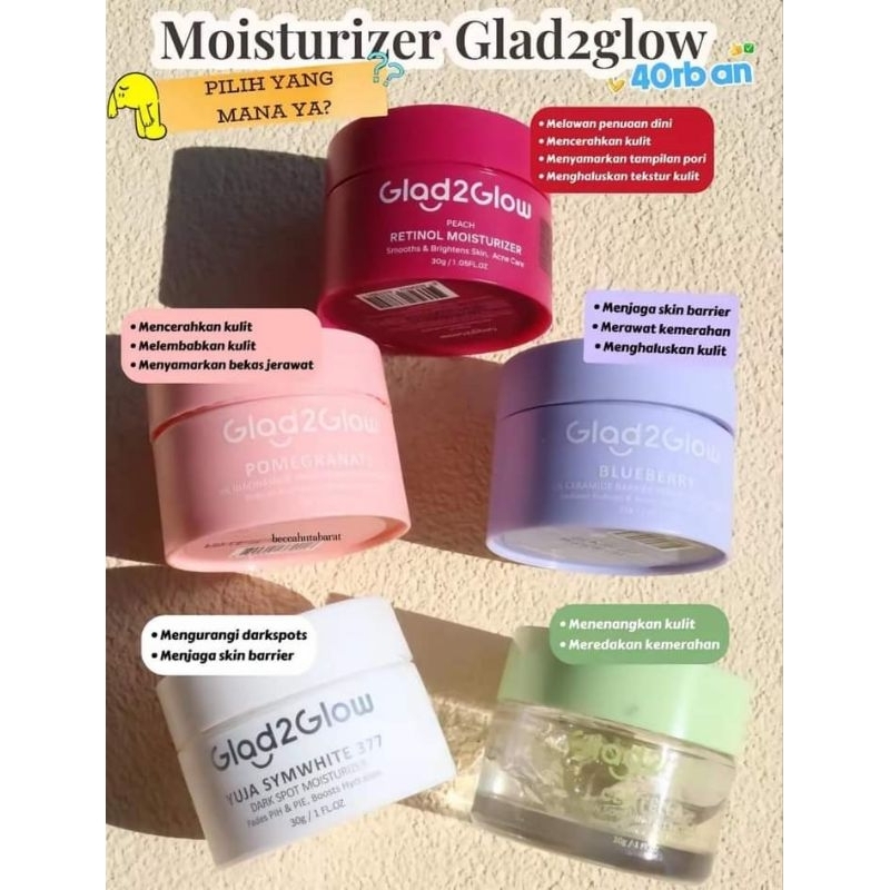 Jual G2G Glad2Glow Moisturizer Pomegranate | Blueberry | Centella ...