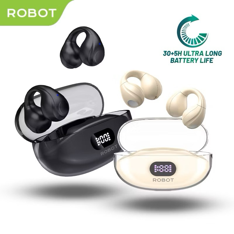 Jual ROBOT OWS Air 10 TWS Open Ear Clip Style LED Display Bluetooth 5.3 Original - Garansi 1 ...