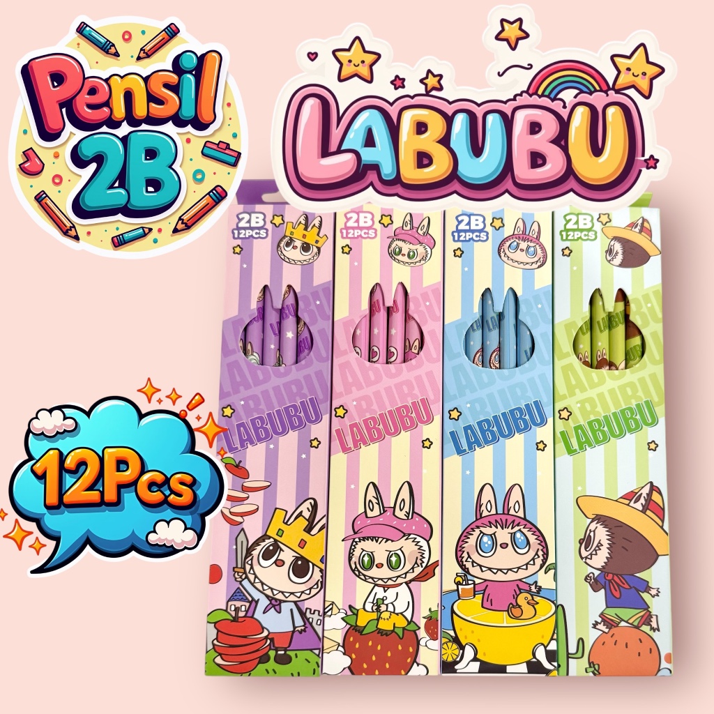 Jual Pensil 2B gambar LABUBU isi 12 Pcs Free Rautan Lucu Gambar ...