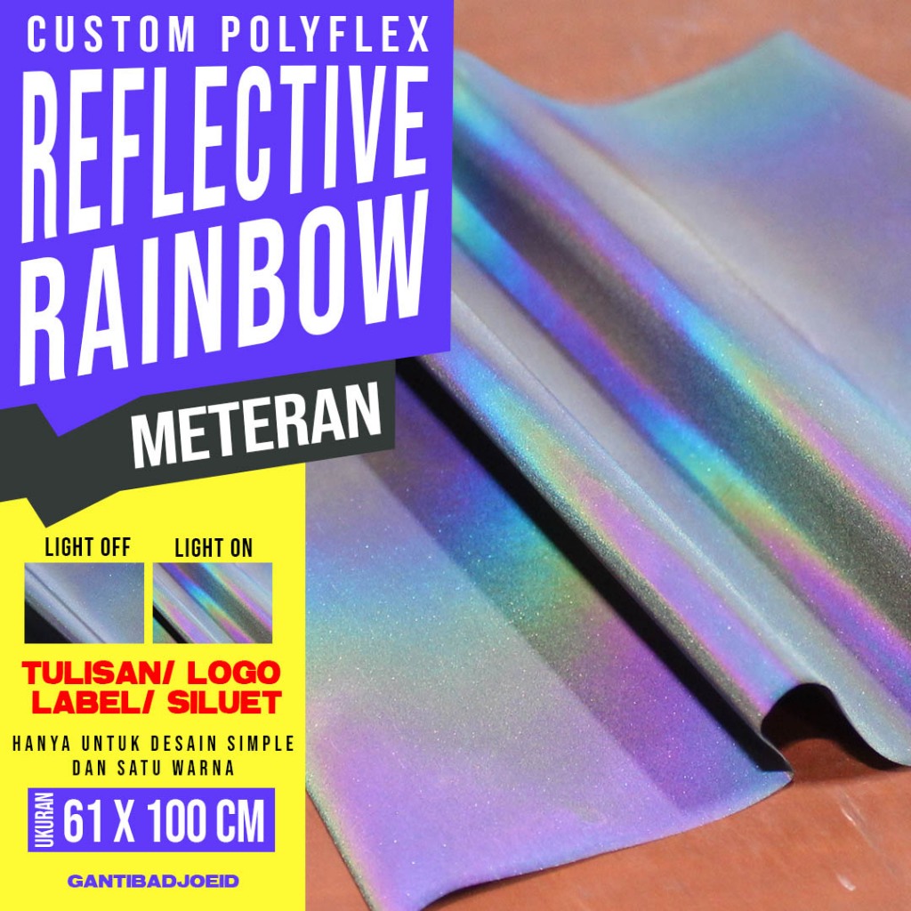 Jual GANTIBADJOE Cetak Custom Desain Sablon REFLEKTIF RAINBOW 1 Meter ...
