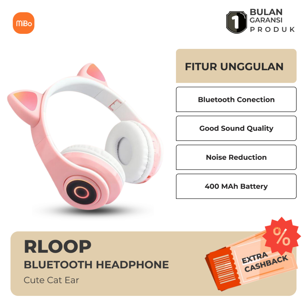 Jual Headset Bluetooth RLoop Headphone Telinga Kucing Cute Cat Ear - LX ...