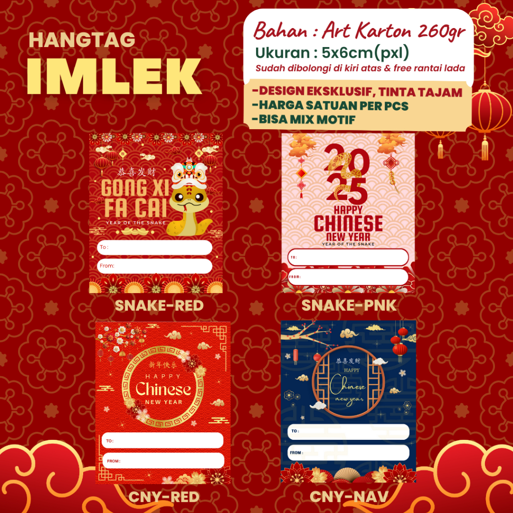 Jual Hang tag Imlek Ular 2025 Hangtag Gantungan Tali Rantai Ucapan Chinese New Year Snake CNY ...