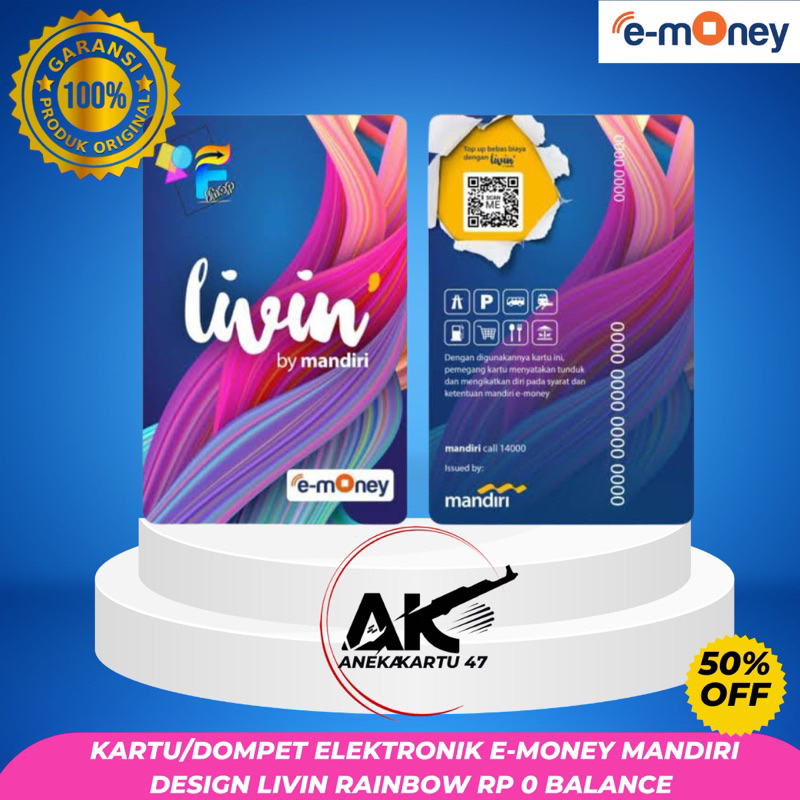 Jual Kartu E-Money Livin Mandiri e-toll design purple rainbow suport ...