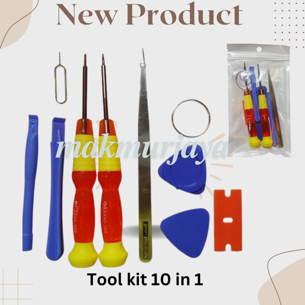 Jual TOOL SET 10 IN 1 TOOL KIT OBENG LENGKAP PEMBUKA HP LCD BACKDOR ...