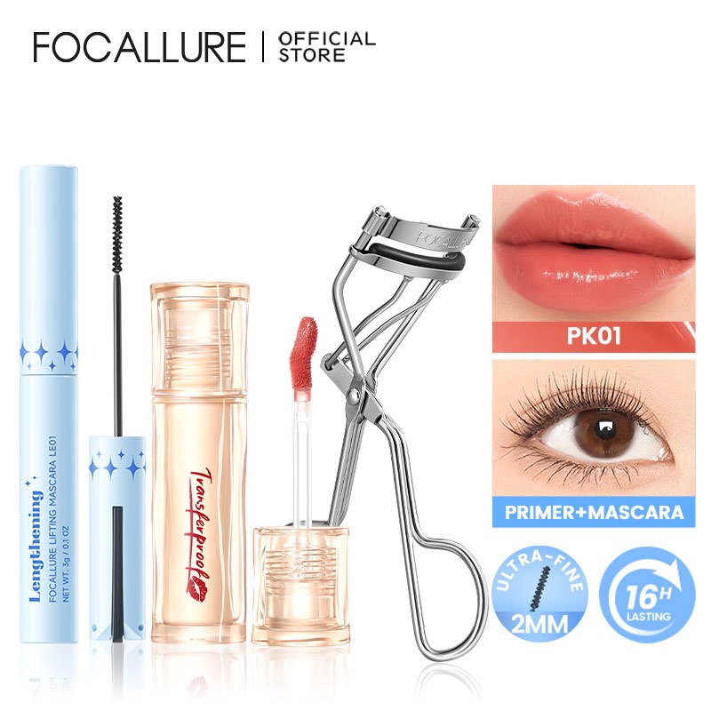 Jual FOCALLURE 3PCS Set 2MM Ultra-fine Mascara Shiny Glazed Lip Tint ...