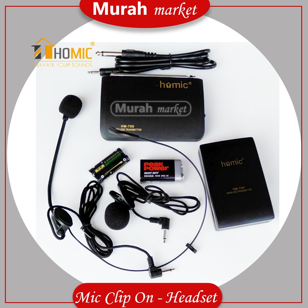 Jual Mic wireless Mic Pengajian Mic imam masjid kancing jepit bando Homic HM 709 - Hitam ...