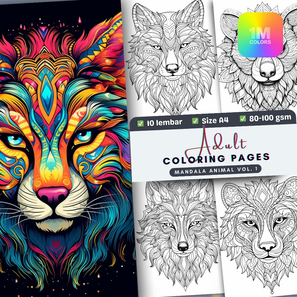 Jual 1M Colors - 10 Lembar Kertas Mewarnai Mandala Hewan Pola 1 untuk ...