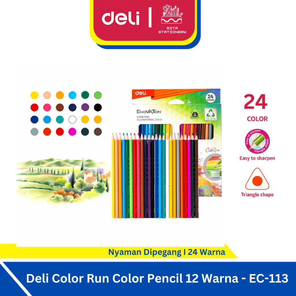 Jual Deli Pensil Warna 24 Wrn / Run Color Pencil Desain Segitiga ...