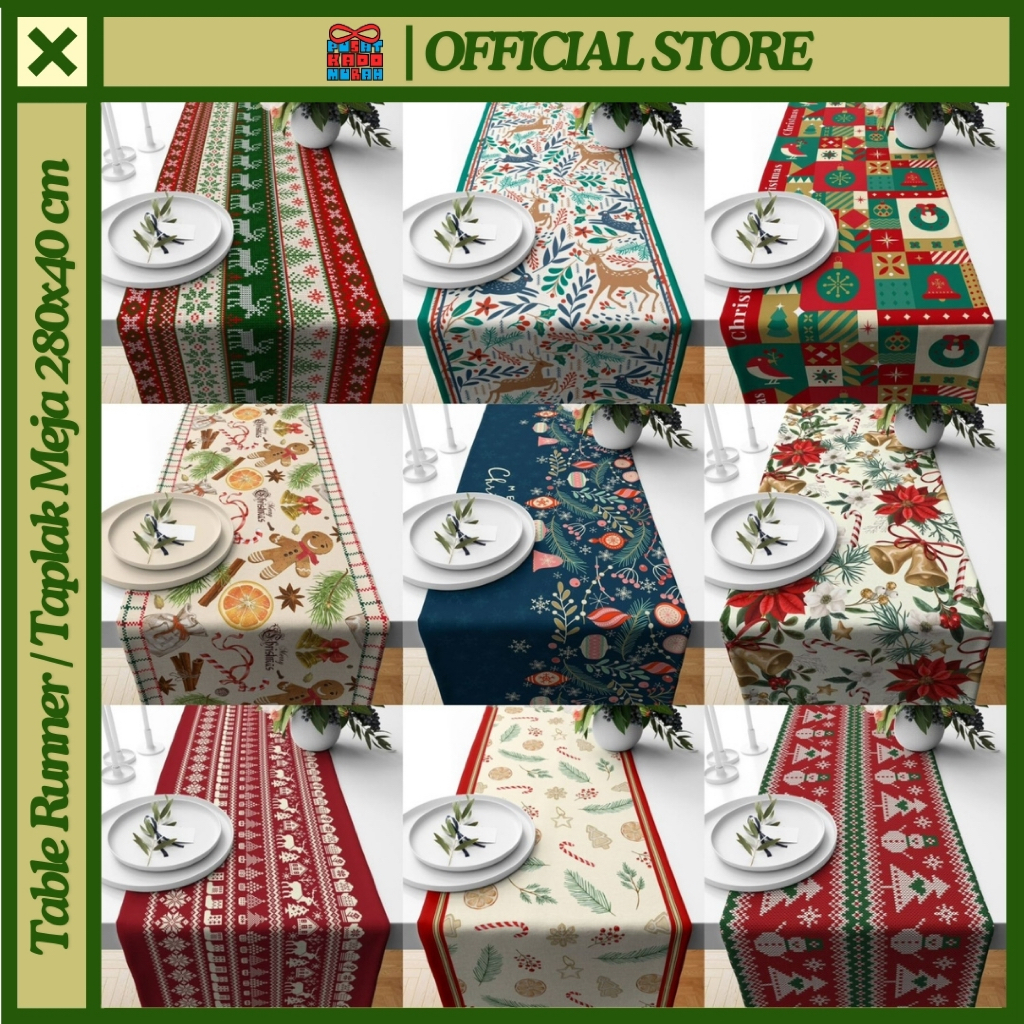 Jual Table Runner Taplak Meja 280x40 cm Print Motif Natal Merry ...