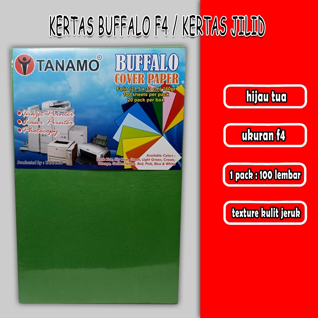 Jual kertas buffalo f4 / kertas jilid / hijau tua / 1 pack / 100 lembar ...