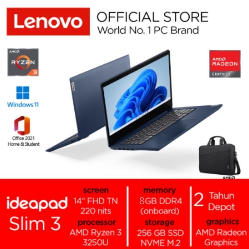 Jual Lenovo IdeaPad Slim 3 14ADA05 OHS Ryzen 3 3250U Win11 Home 8GB 256GB SSD 14" FHD TN AMD ...