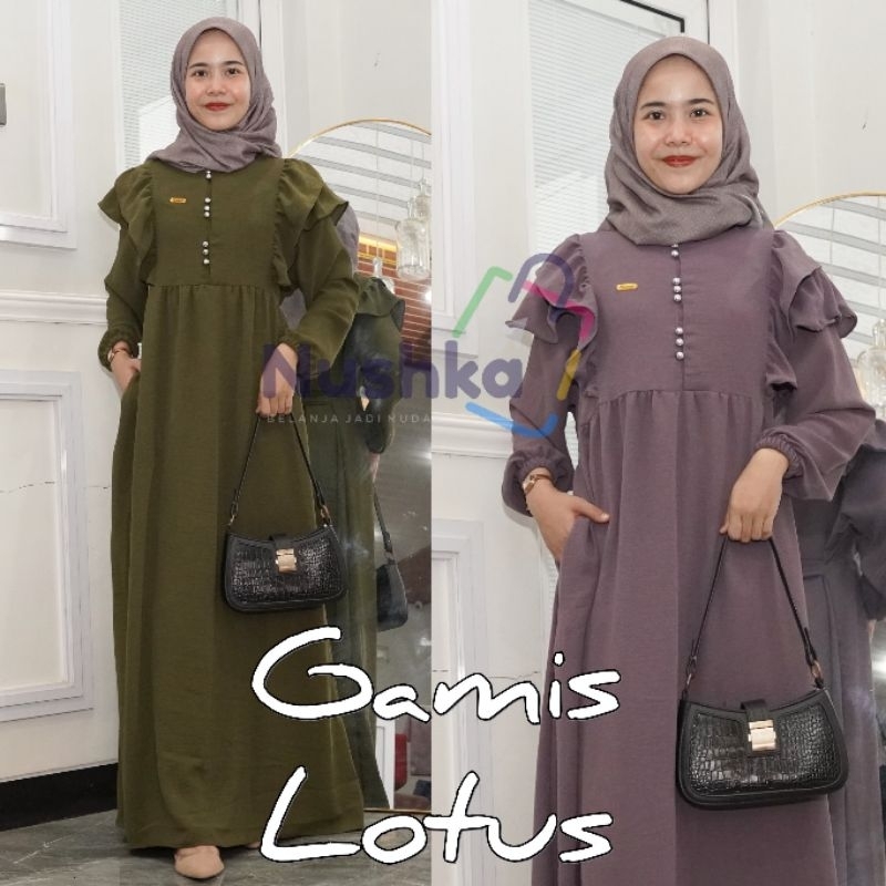 Jual Gamis LOTUS Crinkle Airflow Ld 110 / Gamis Kancing Ruffle Busui ...