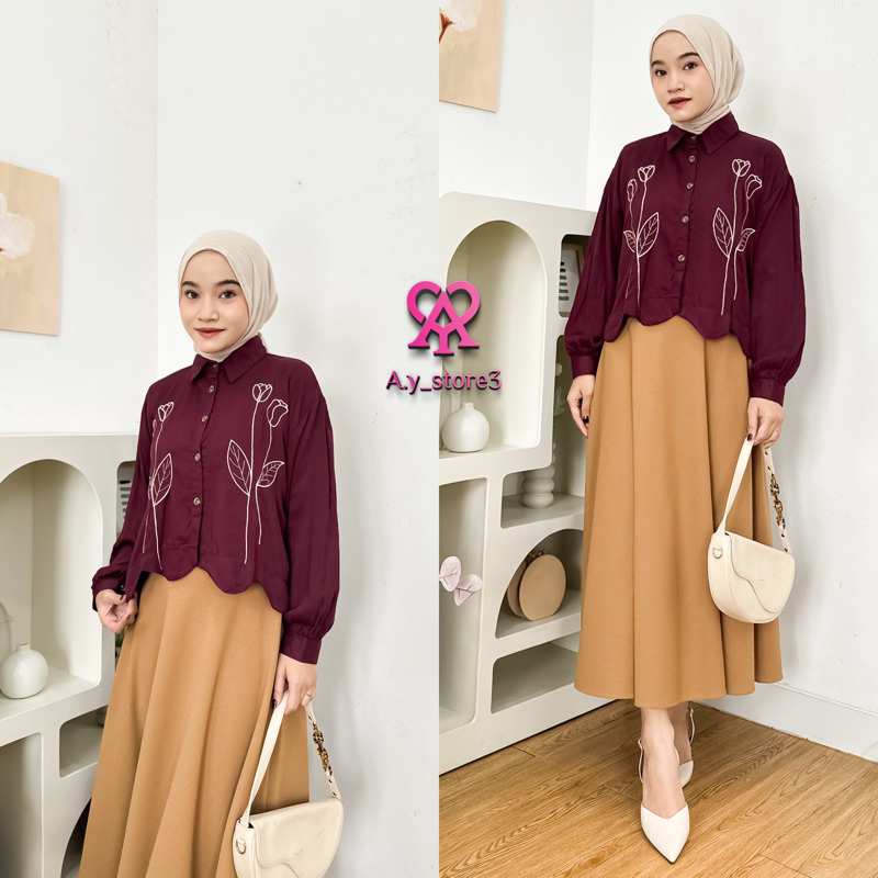 Jual RK ATASAN CROP RAYON BORDIR BUNGA | Shopee Indonesia