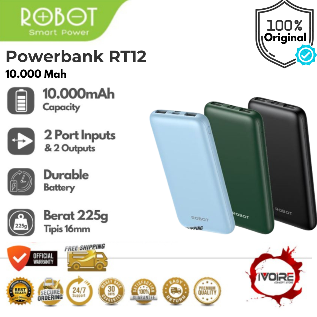 Jual ROBOT PowerBank RT12 10000 mAh Dual Input Output Slim Original ...