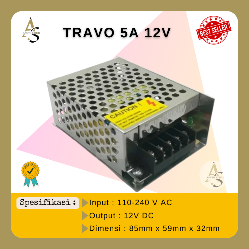 Jual Power supply adaptor switching 12V 5A murni adaptor led strip 5 ampere 12 volt original ...