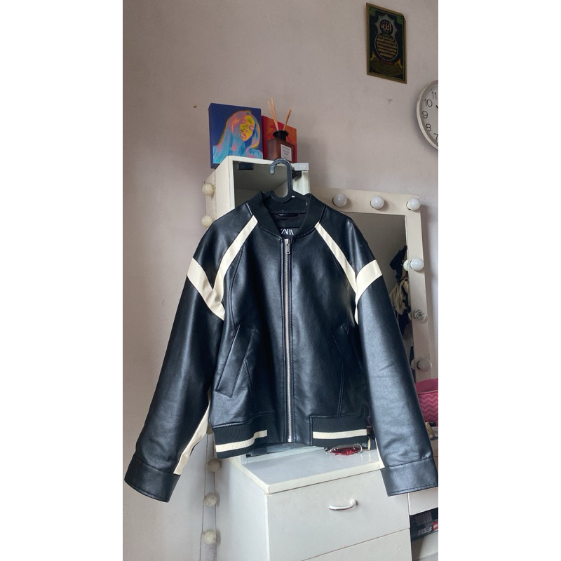 Jual Leather Jacket Zara Racing Heritage | Shopee Indonesia