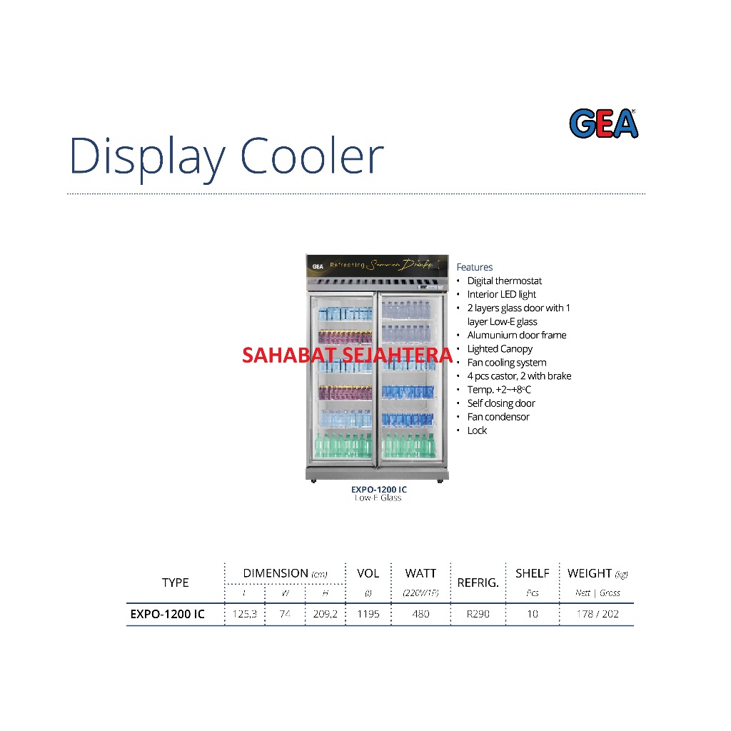 Jual GEA Display Cooler Showcase EXPO-1200 IC Kulkas Showcase 2 Pintu ...