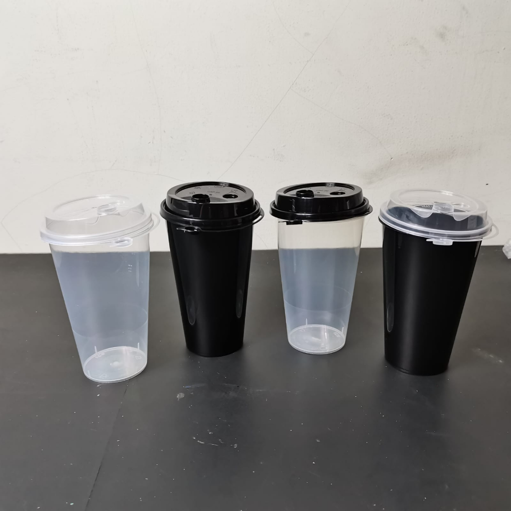 Jual Gelas Plastik PET Plastic Cup Oval Thinwall Hitam Bening Datar PP ...