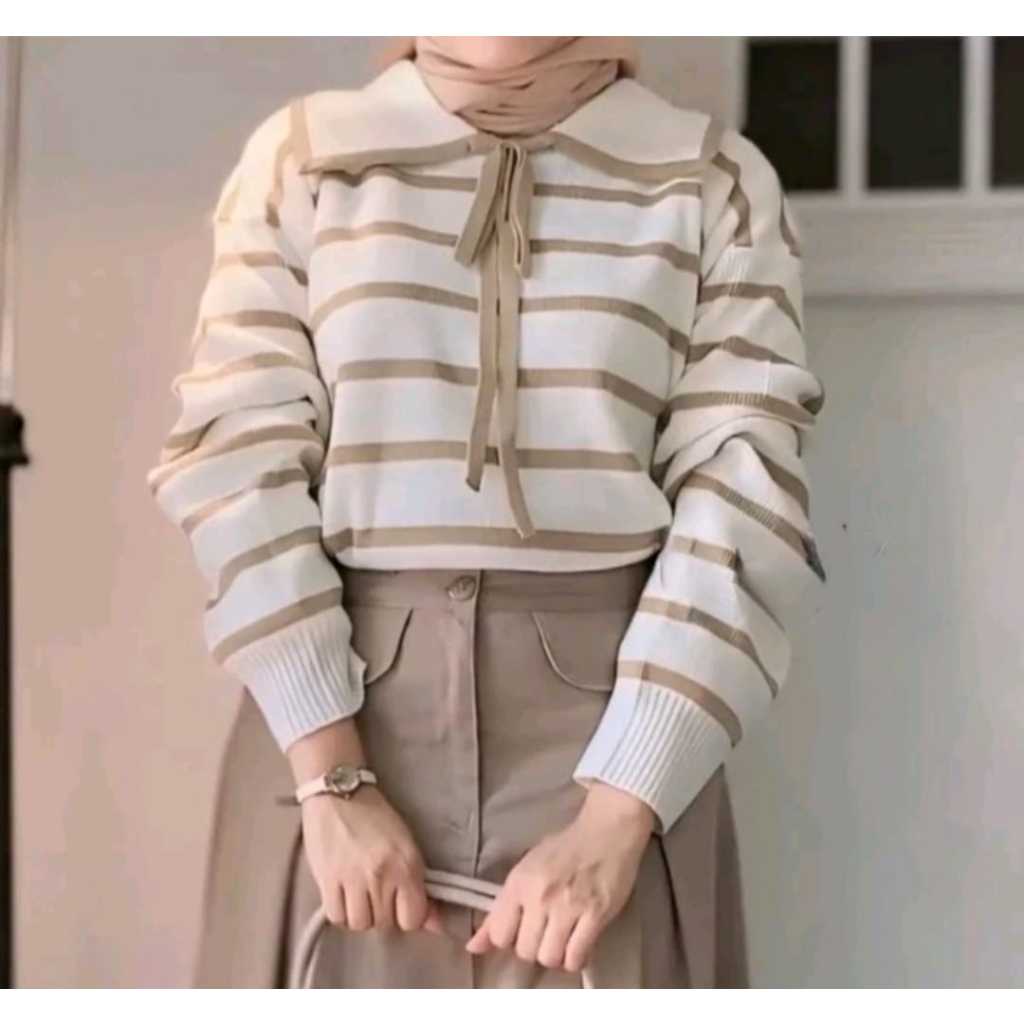 Jual Atasan Wanita Rajut Motif Garis Kerah Lucu Bahan Acrylic Best ...