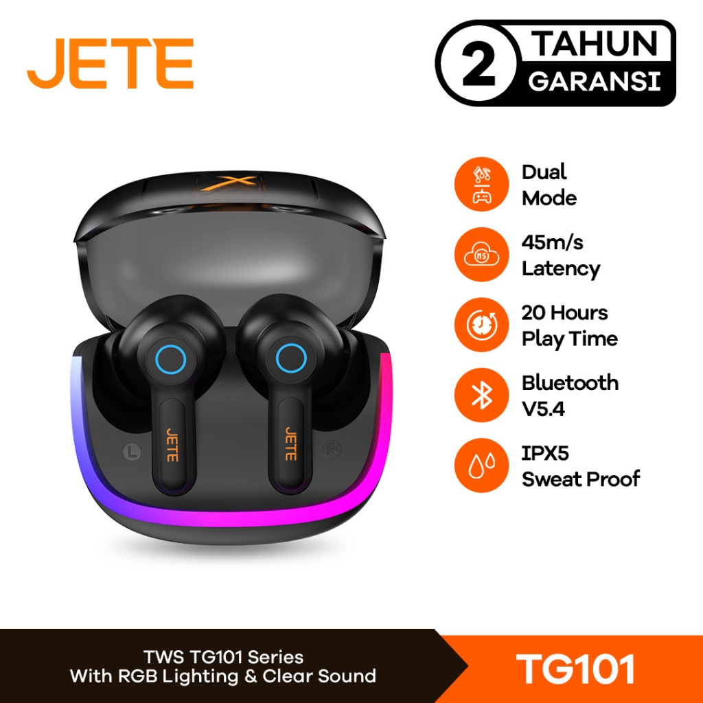 Jual TWS Gaming JETE TG101 with RGB ENC 4 Mic 45m/s Low Latency ...