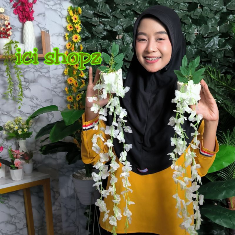 Jual Juntai Wisteria + Pot Permata Bunga Artificial ( Sudah Rangkaian ...