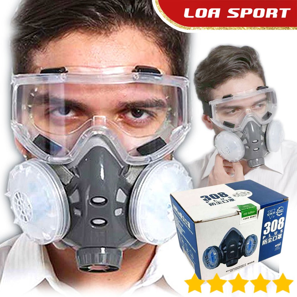 Jual Masker Gas Respirator Anti Debu dan Kimia dengan Kacamata Safety ...