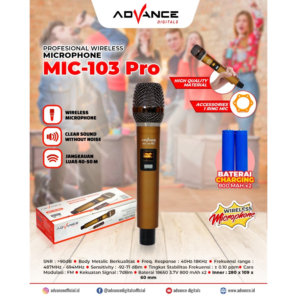 Jual Advance MIC-103 Pro Professional Wireless Microphone Bluetooth ...
